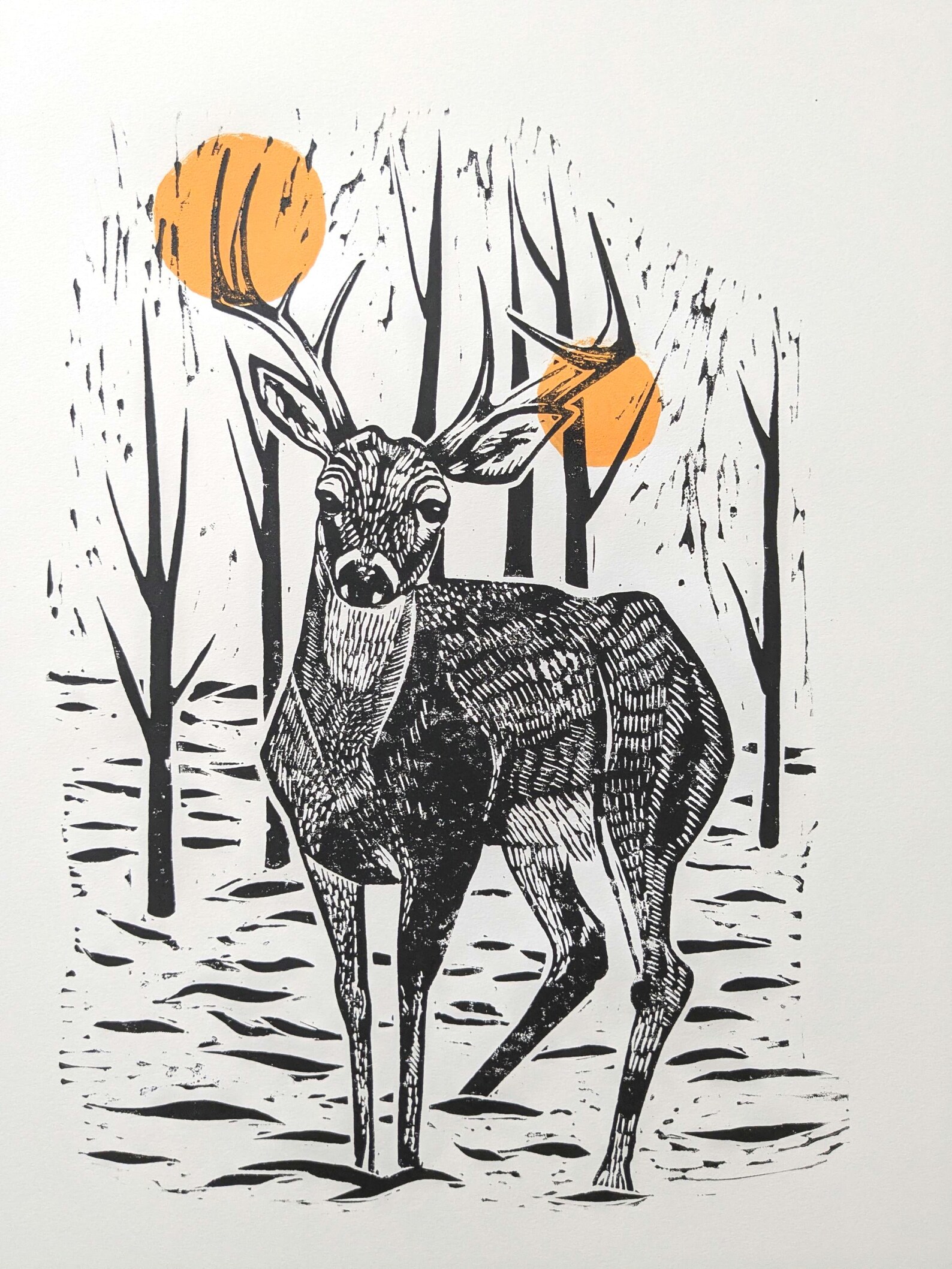 Night Deer Original Linocut Print - Etsy