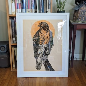 Red Tailed Hawk Original Handmade Large Linocut Print Linoleum Carved ...