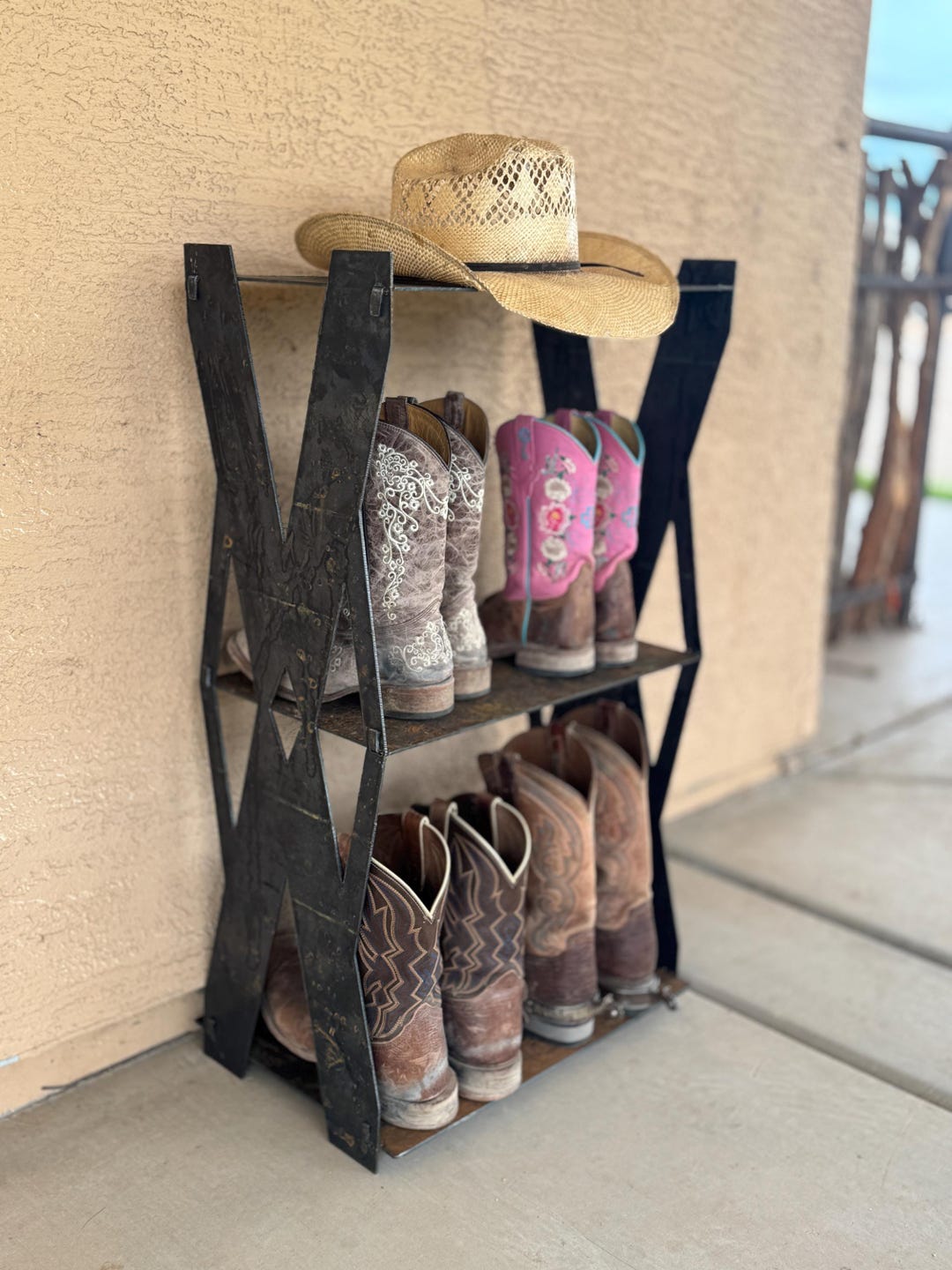 Handmade Rustic Steel Boot Rack – Collapsible Western Shelf - Etsy