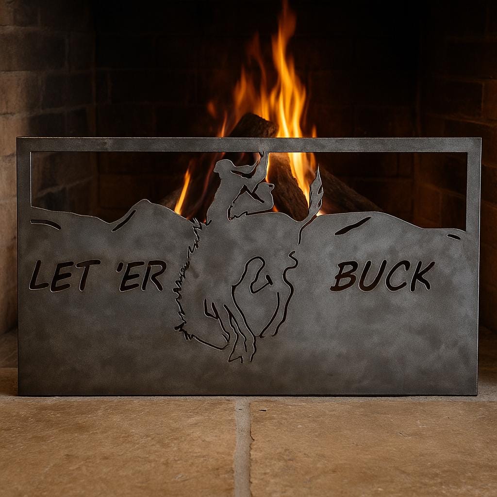 Let 'er Buck Fireplace Screen – Rustic Cowboy Metal Art, Handmade - Etsy