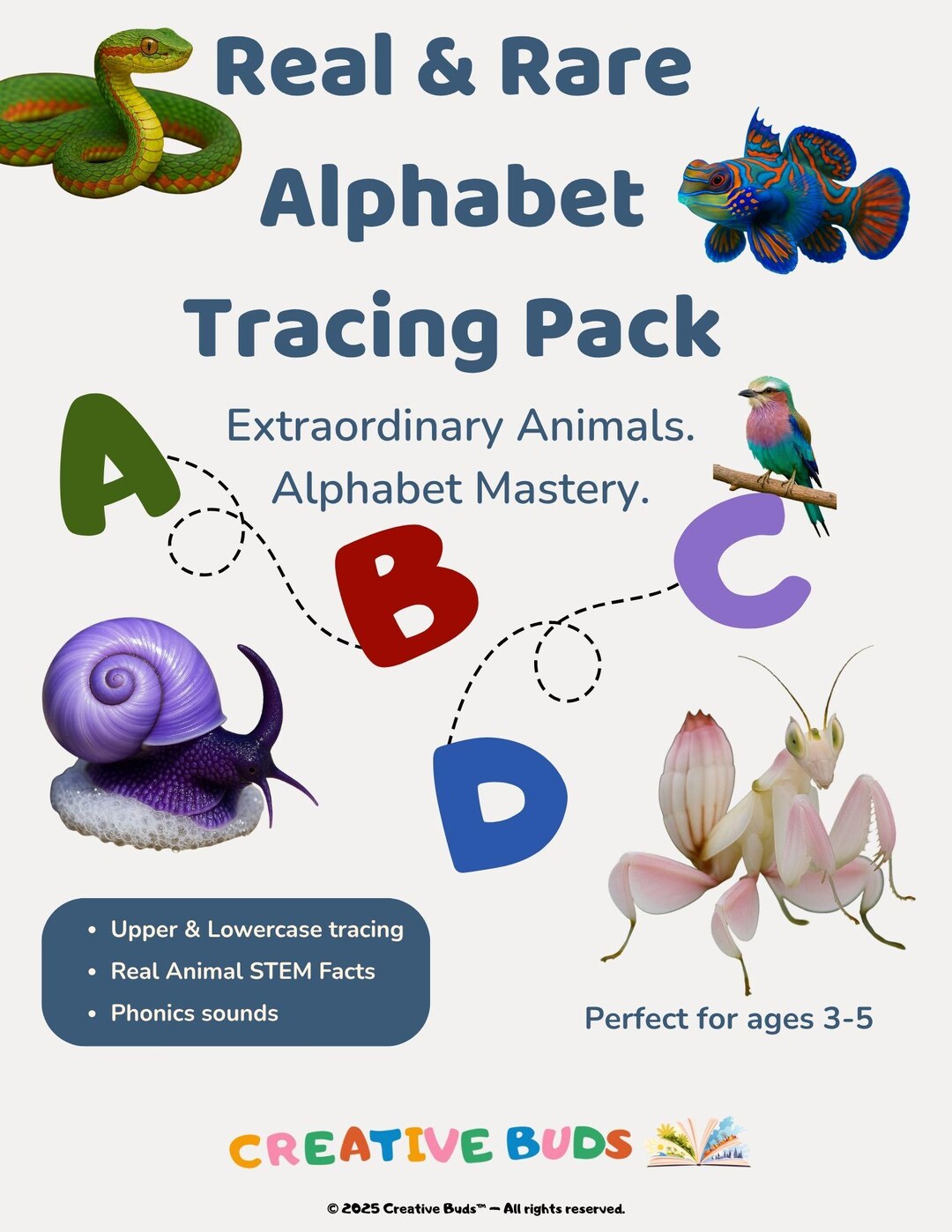 Real & Rare Animal Alphabet Tracing Pack | STEM + Phonics ABC Workbook ...