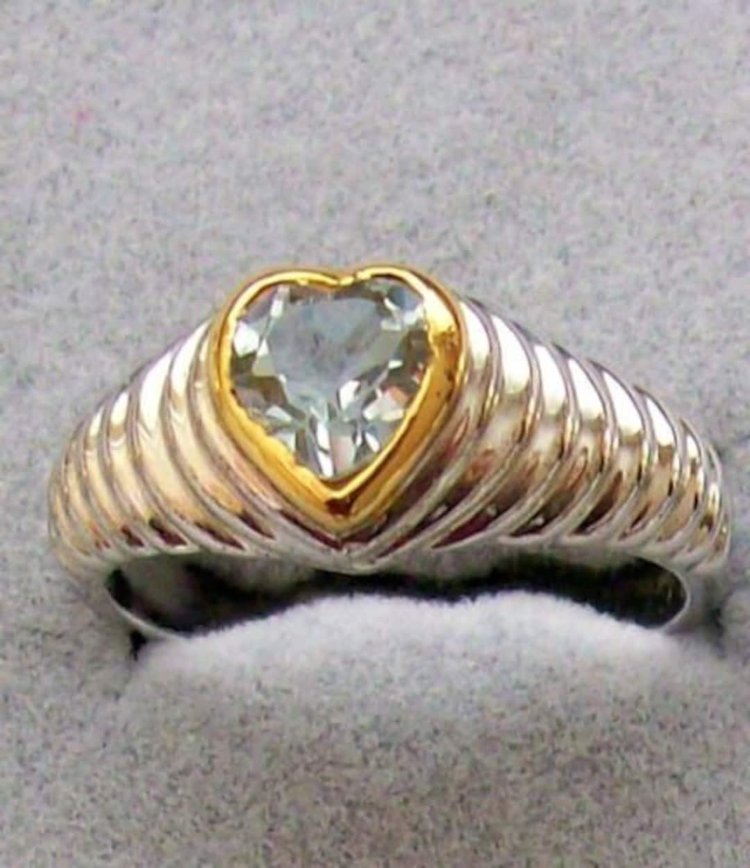 925 Sterling Silver Aquamarine Heart Ring - Etsy