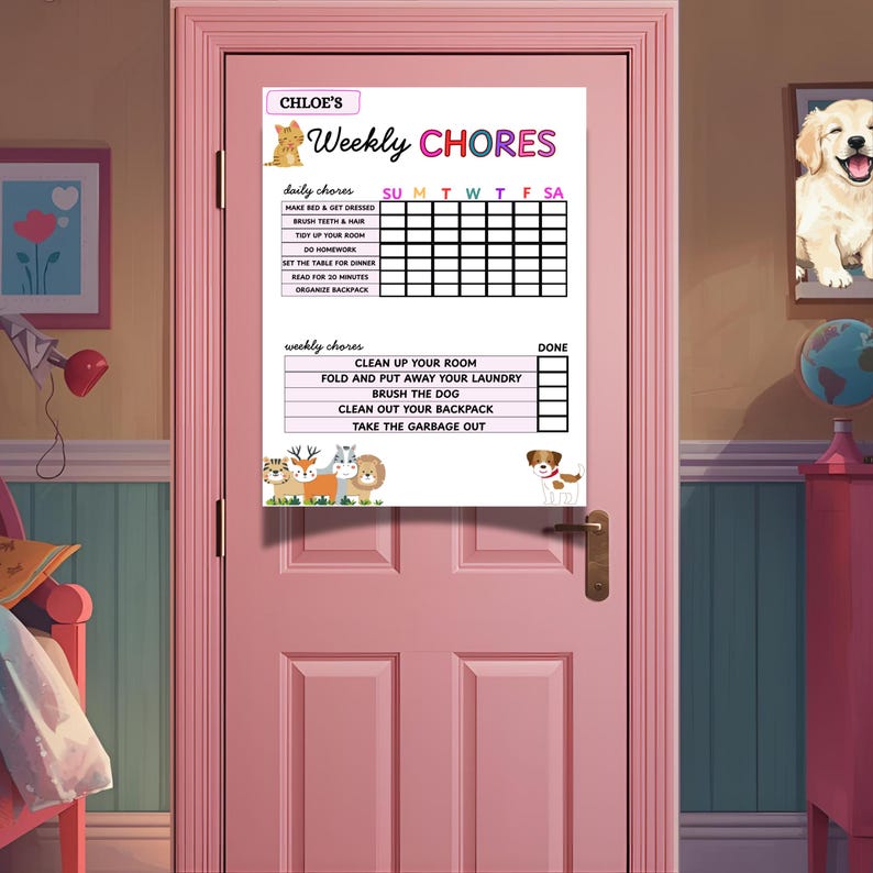 Chore Chart, Printable Editable Daily & Weekly Kids Chore ...