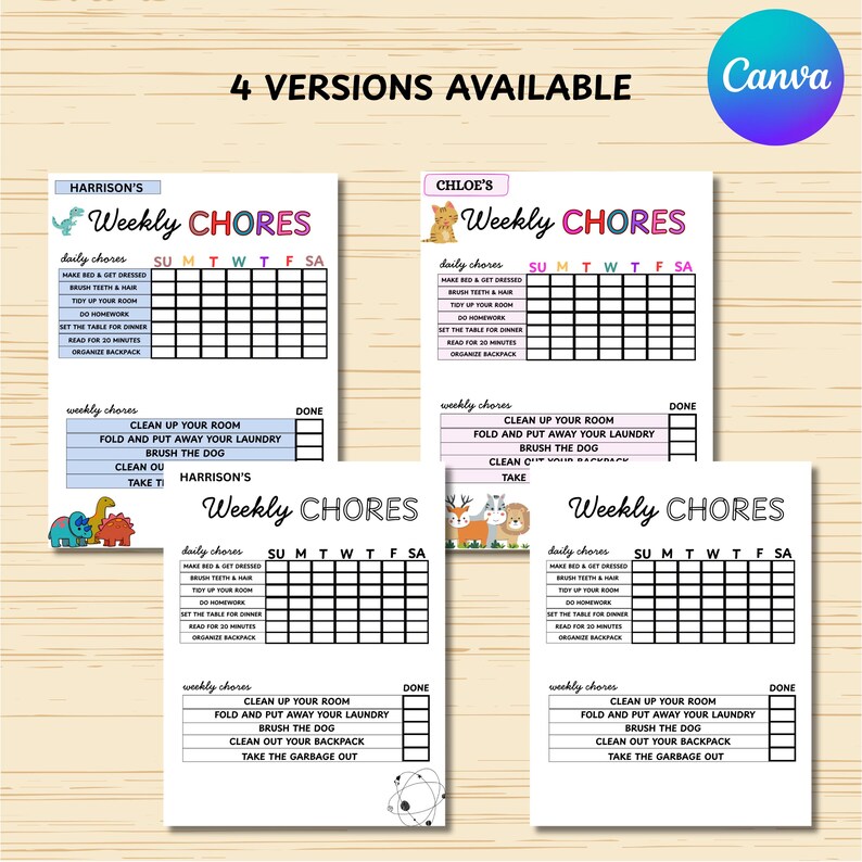 Editable Kids Chore Chart, Weekly Routine (digital Download) - Etsy