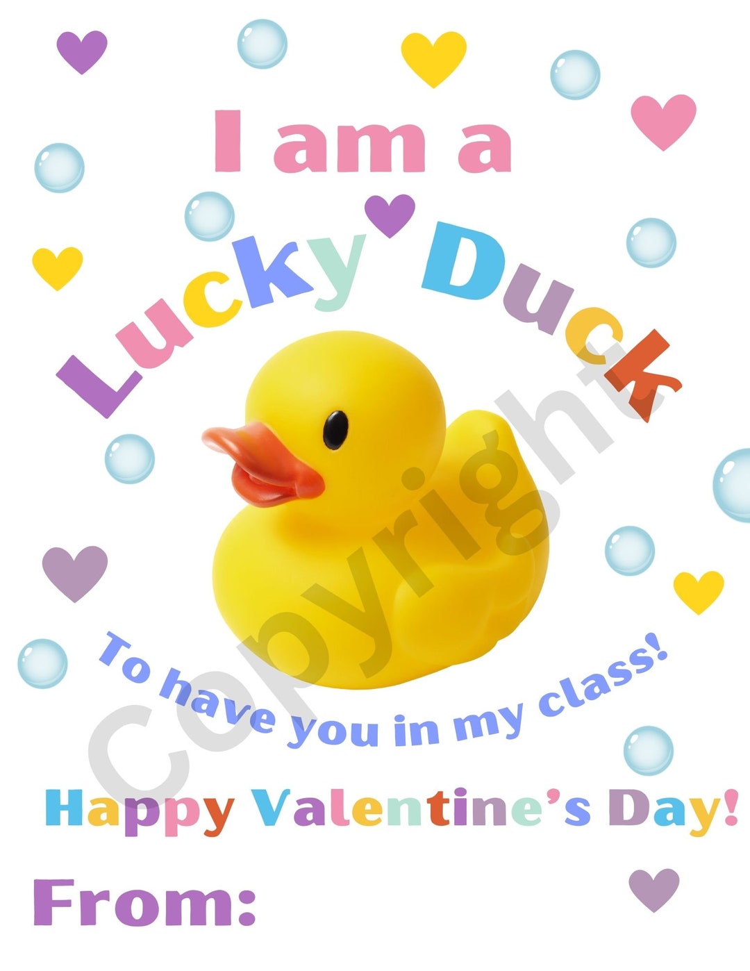 Printable | Lucky Duck | Valentine's Day Card Kids Classroom Rubber ...