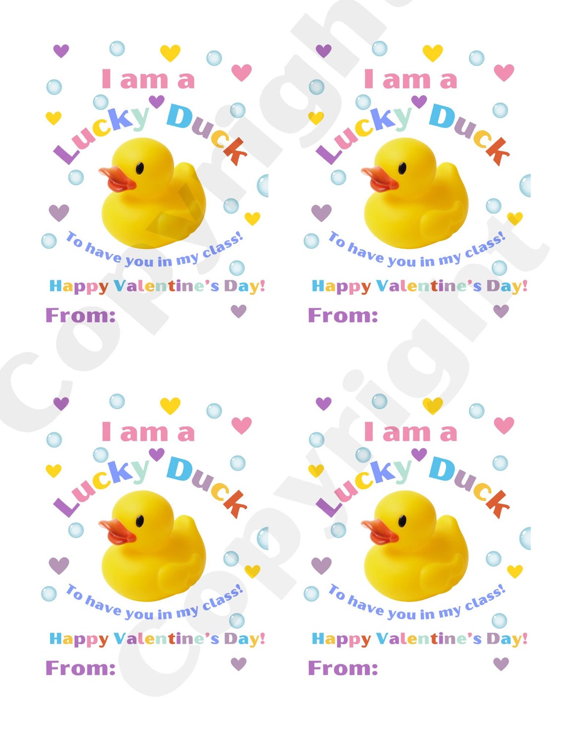 Printable | Lucky Duck | Valentine's Day Card Kids Classroom Rubber ...