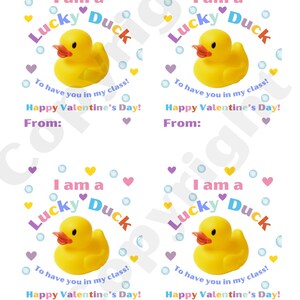 Printable | Lucky Duck | Valentine's Day Card Kids Classroom Rubber ...