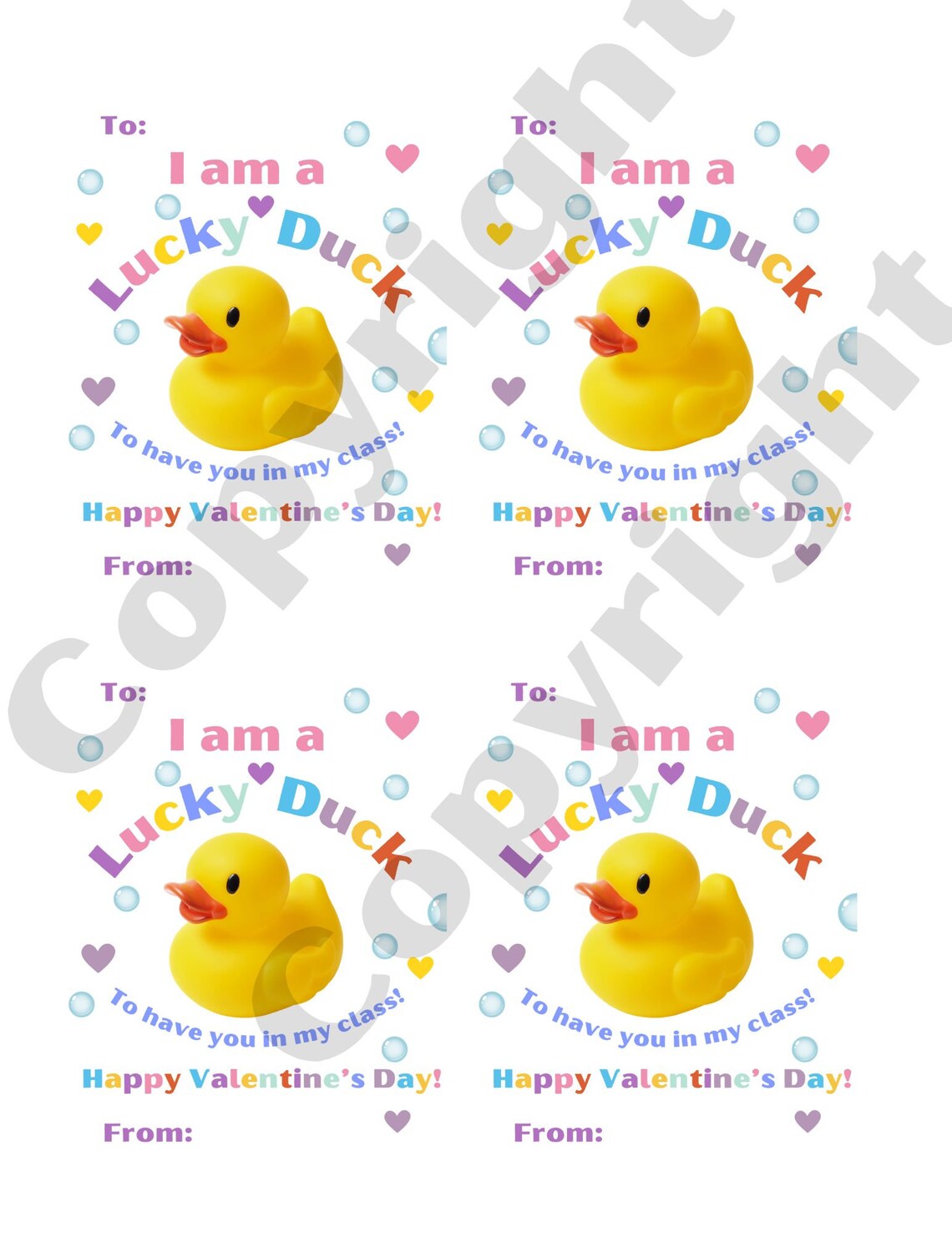 Printable | Lucky Duck | Valentine's Day Card Kids Classroom Rubber ...