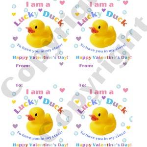 Printable | Lucky Duck | Valentine's Day Card Kids Classroom Rubber ...