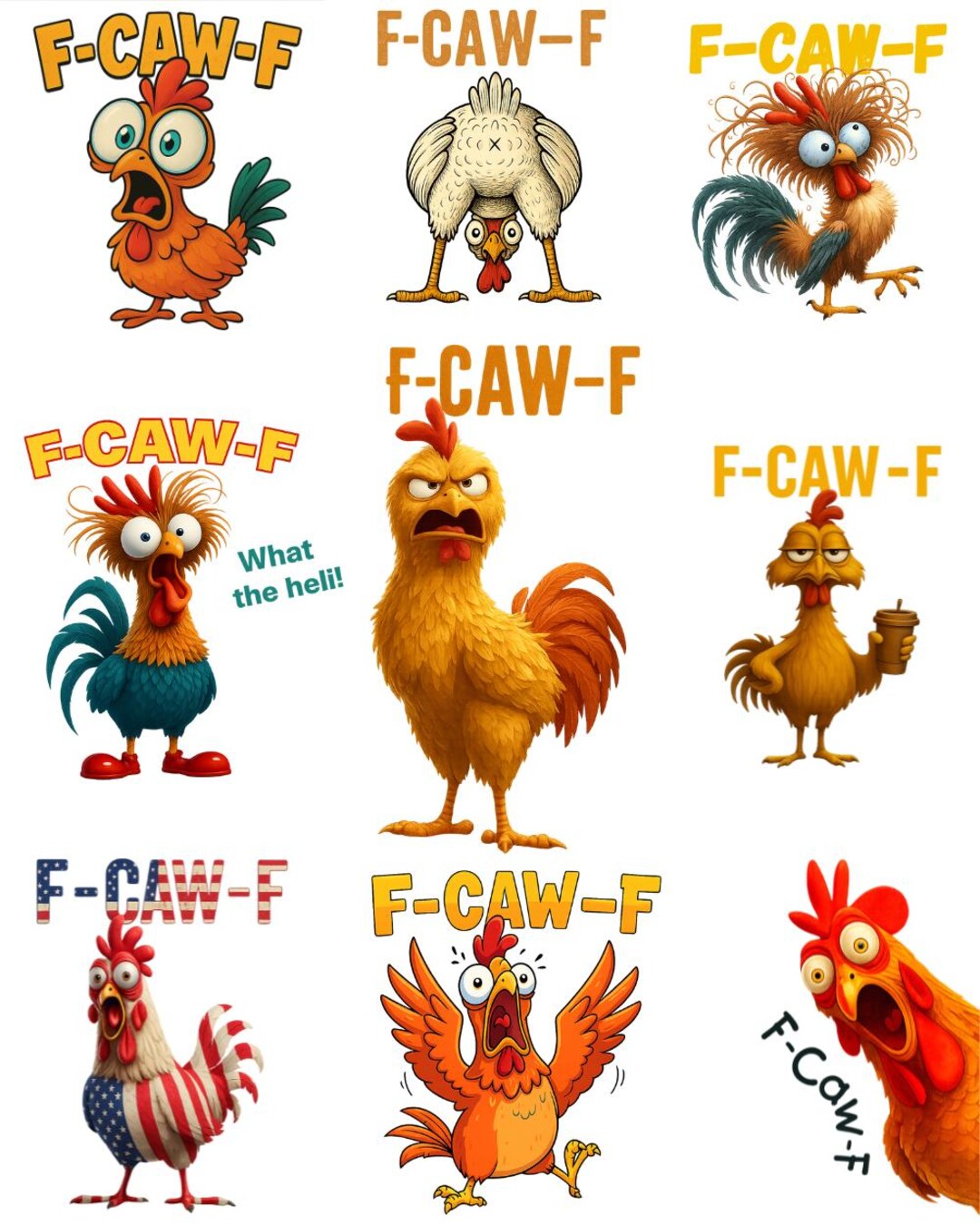 Funny Screaming Chicken PNG Bundle: F-CAW-F Meme Clipart (digital ...