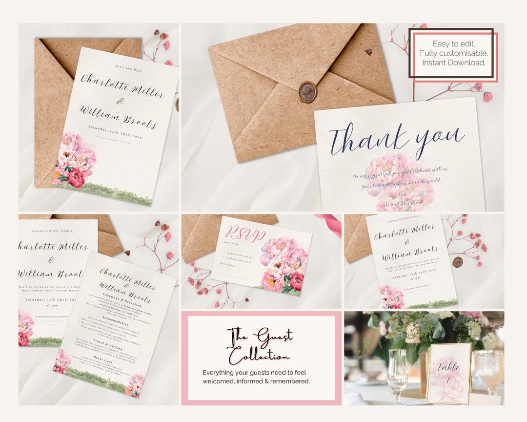 Editable Wedding Invitation, Save the Date, Details, RSVP, Table No ...