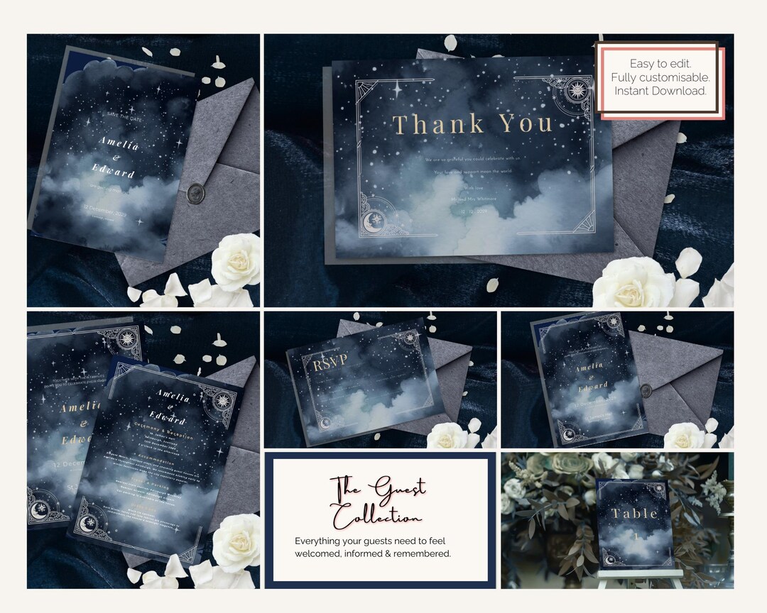 Celestial Wedding Invitation Suite, Galaxy Starry Night Theme ...