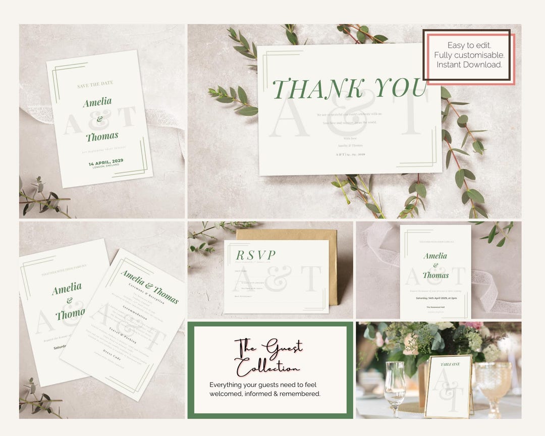 Olive Wedding Invitation Suite, Canva Template (instant Download) - Etsy