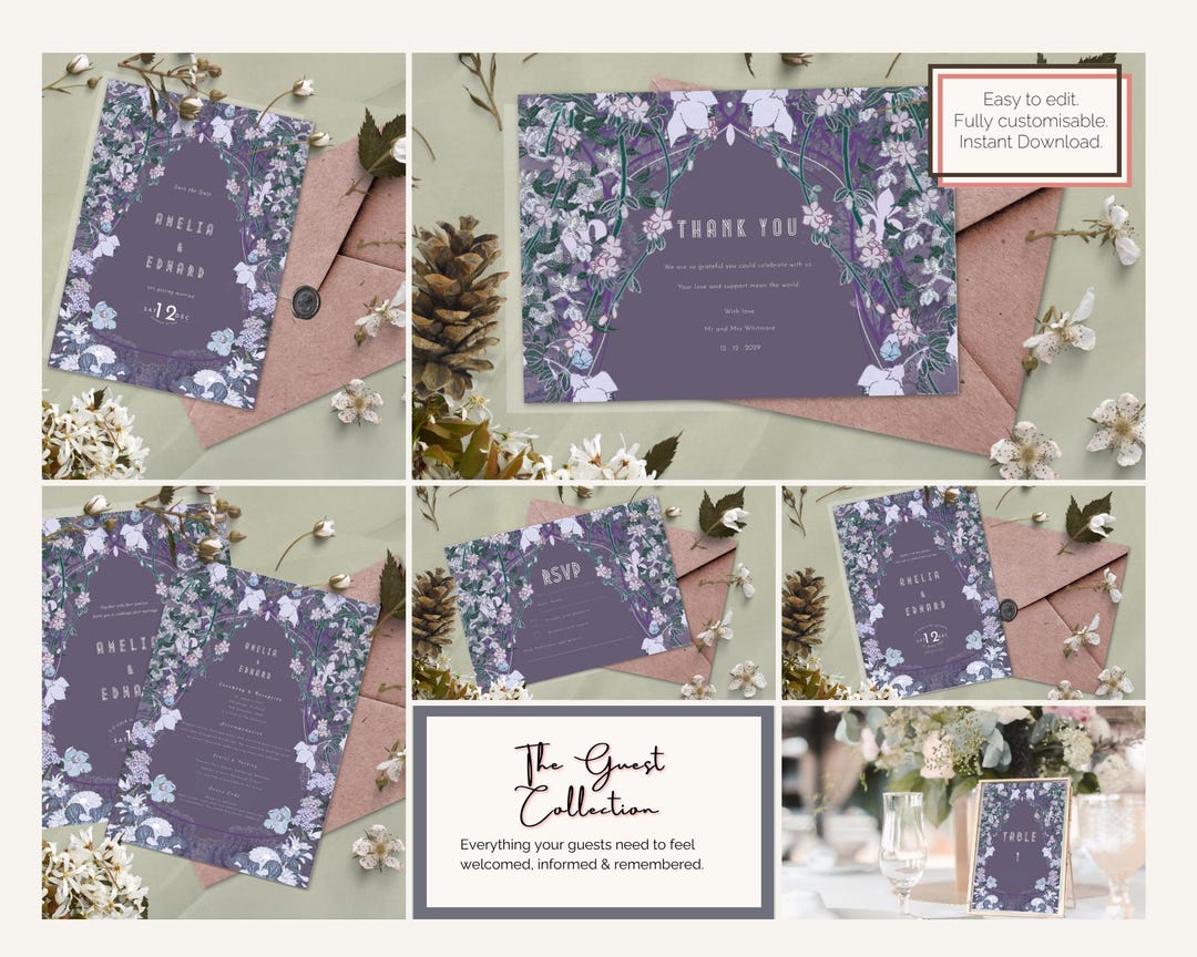 Editable Wedding Invitation, Save the Date, Details, RSVP Table No Name ...