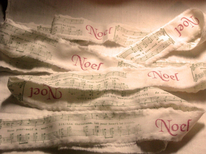 Muslin Christmas Music and Noel Vintage Hand Stamped Muslin Ribbon ECS ...