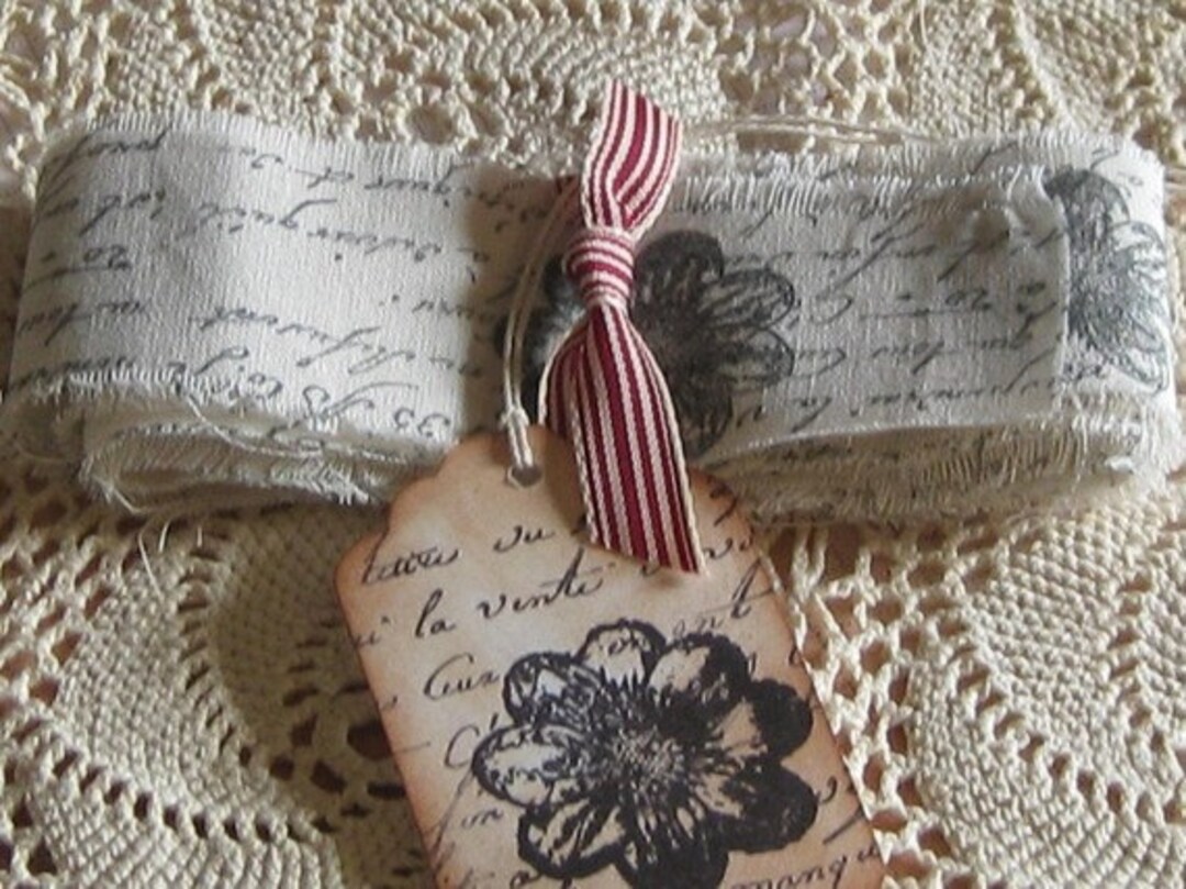 Handmade Vintage Muslin Ribbon With French Script and Flower - Etsy