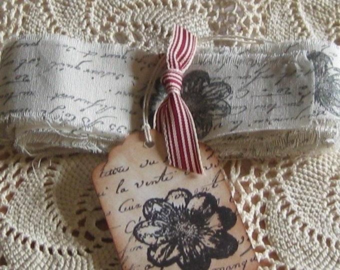 Handmade Vintage Muslin Ribbon With French Script and Flower - Etsy