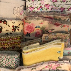 Ribbon Destash Fabric Bundle, Bulk Distressed Ribbon, Tea Stained ...