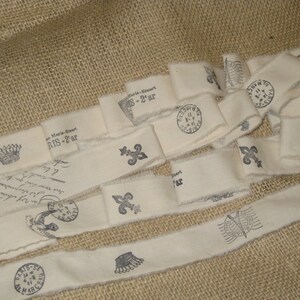 Hand Stamped Ribbon, Muslin Ribbon, Vintage Ribbon, Shabby Chic Ribbon ...