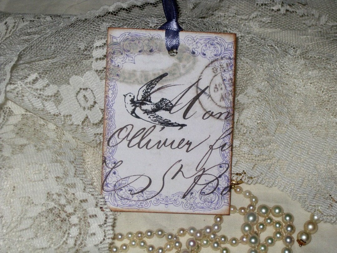 French Gift Tag, Handmade Gift Tag With Dove, French Style Gift Tag ...