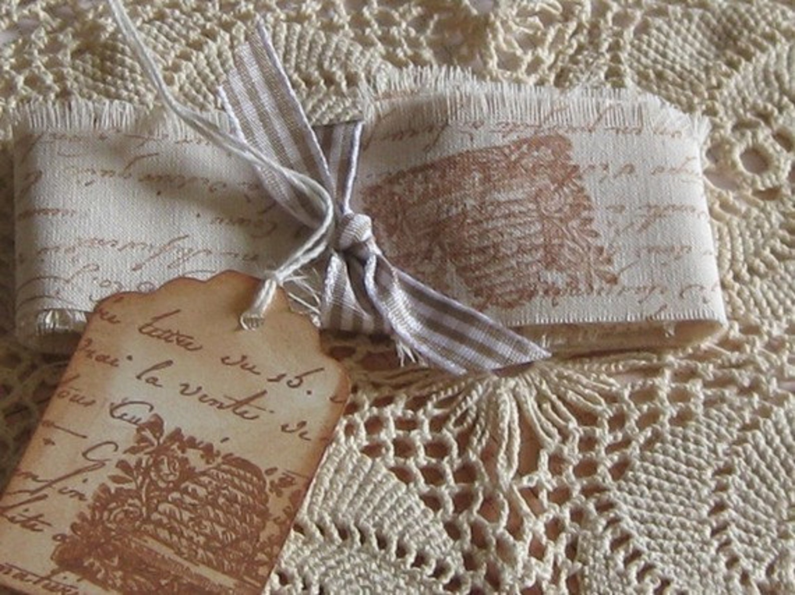 Hand Cut Fringed and Stamped Muslin Vintage Ribbon With | Etsy