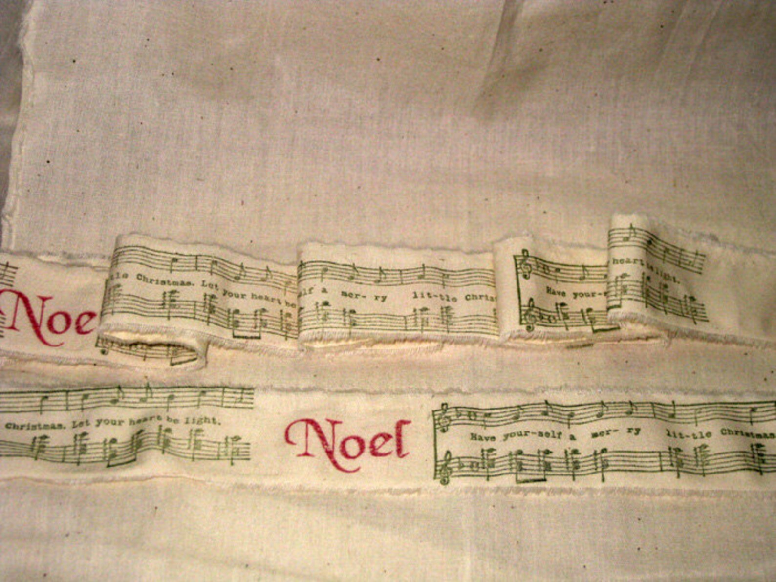 Muslin Christmas Music and Noel Vintage Hand Stamped Muslin Ribbon ECS ...