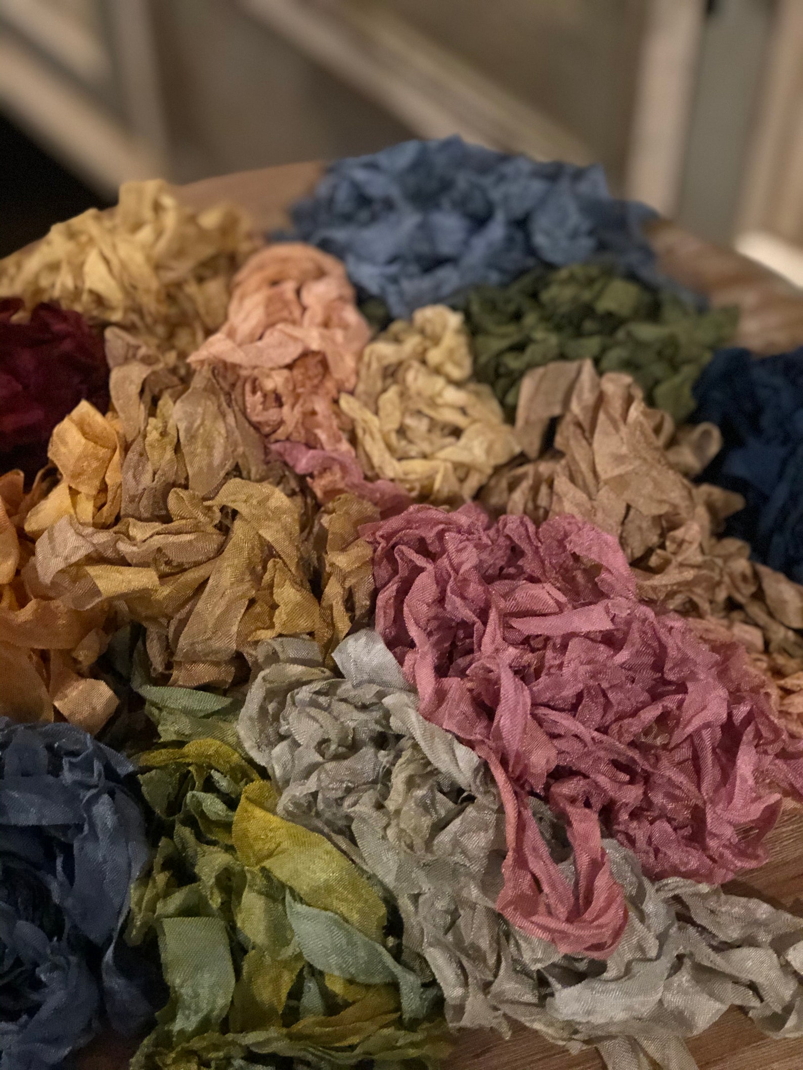 Hand Dyed and Tea Stained Scrunched Seam Binding Ribbon Bundle ...