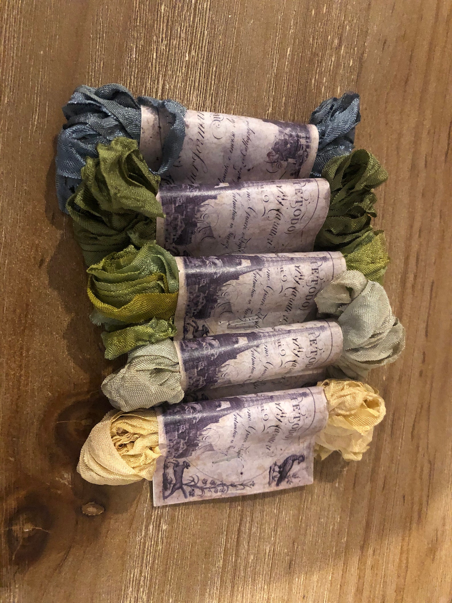 Hand Dyed and Tea Stained Scrunched Seam Binding Ribbon Bundle ...