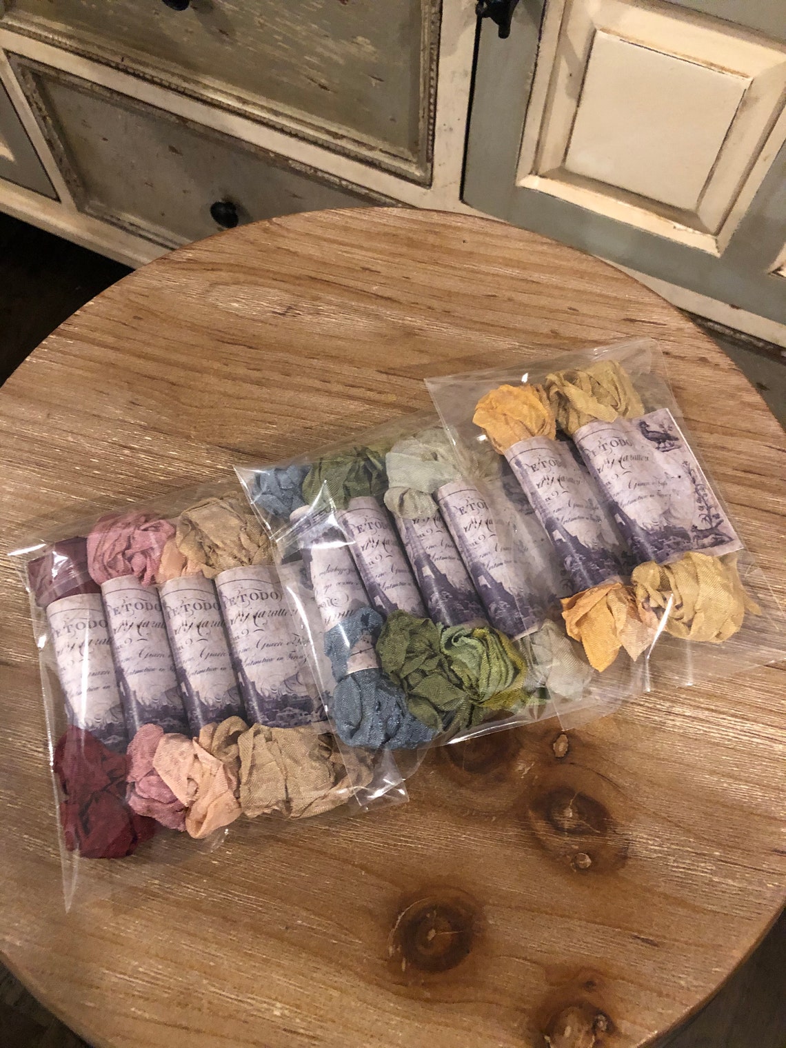 Hand Dyed and Tea Stained Scrunched Seam Binding Ribbon Bundle ...