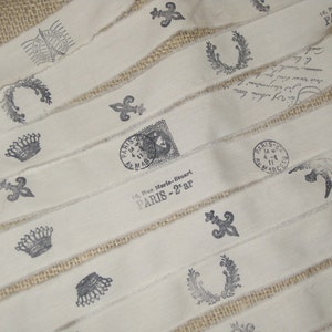 Hand Stamped Ribbon, Muslin Ribbon, Vintage Ribbon, Shabby Chic Ribbon ...