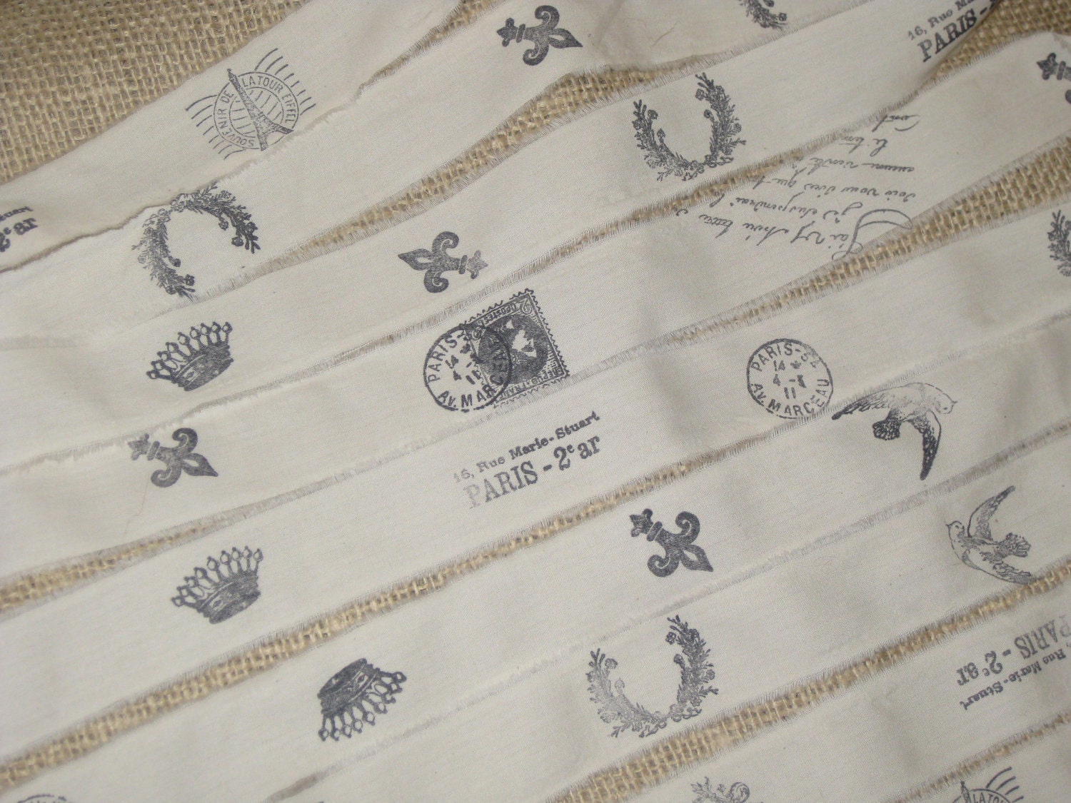 Hand Stamped Ribbon Muslin Ribbon Vintage Ribbon Shabby - Etsy