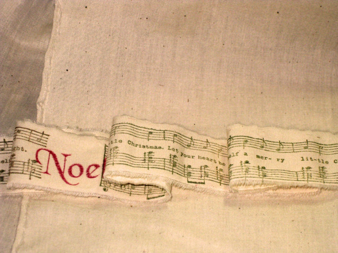 Muslin Christmas Music and Noel Vintage Hand Stamped Muslin Ribbon ECS ...