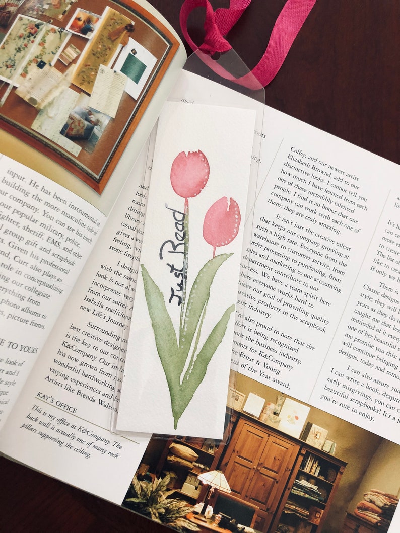 Watercolor floral bookmarks in sleeve Hanging from vintage | Etsy