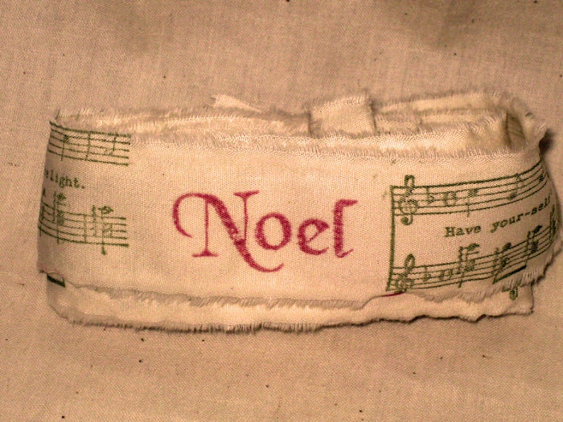 Muslin Christmas Music and Noel Vintage Hand Stamped Muslin Ribbon ECS ...
