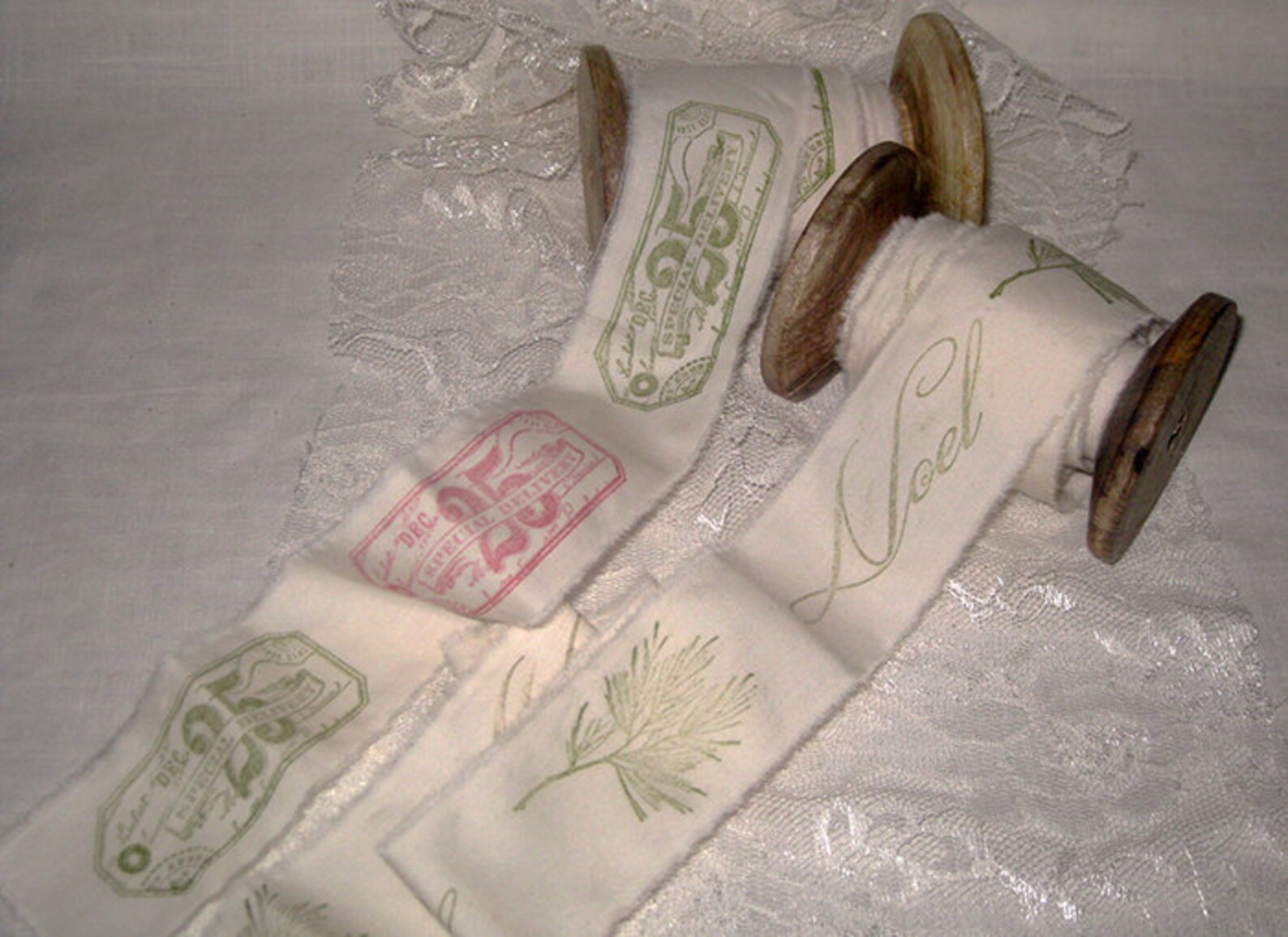 Muslin Ribbon Christmas NOEL Vintage Inspired Hand Designed | Etsy