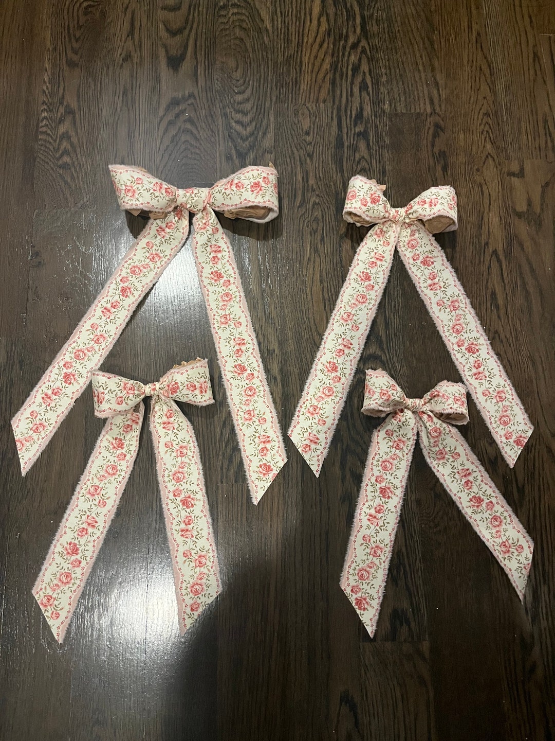 Tea Stained Floral Trim Handmade Bow, Distressed Floral Ribbon Trim ...