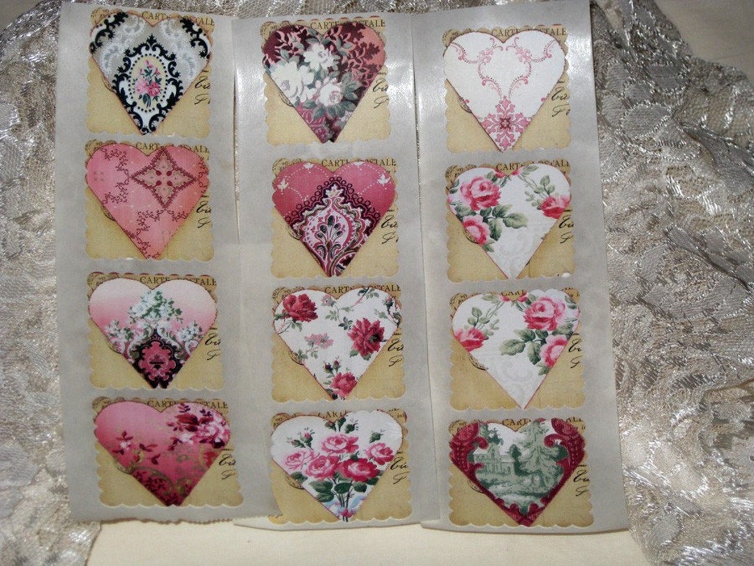 Tattered Vintage Style Scalloped Square Heart Sticker Seal Tags ECS - Etsy