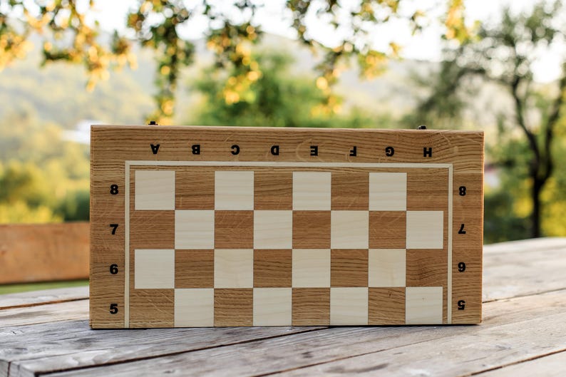 Handcrafted Oak Chess and Backgammon Set Luxury Wooden Board Storage ...