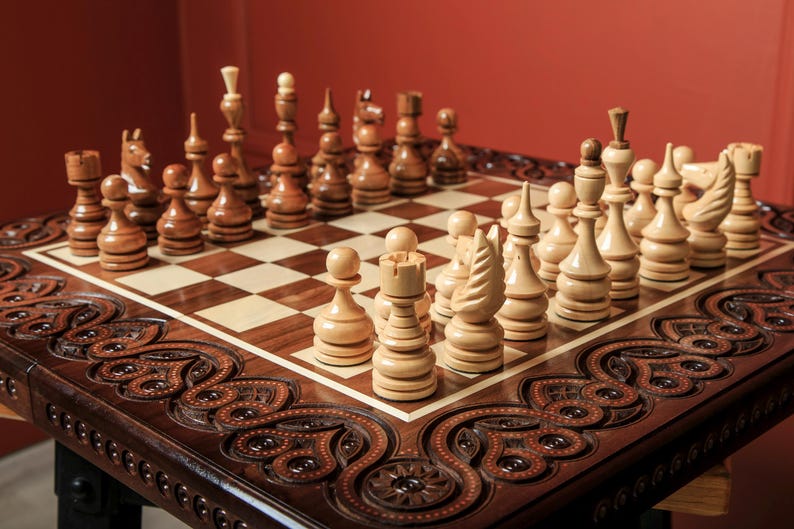 Classic Queens Gambit Chess Set Handmade Oak Inlaid Folding Board ...