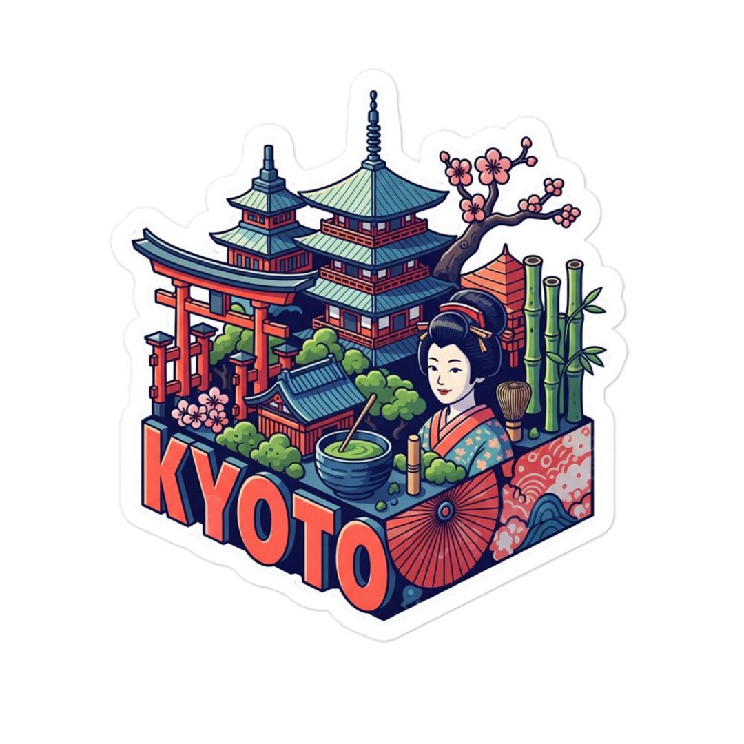 Kyoto Japan Sticker – Cute Cartoon Travel Sticker, Kyoto Landmarks ...