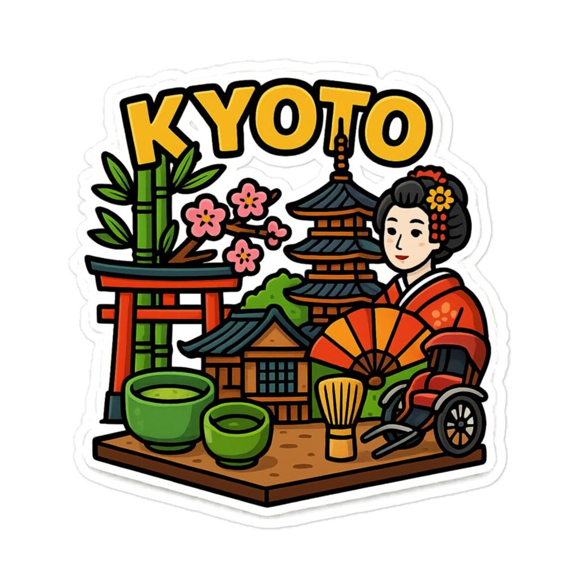 Kyoto Japan Sticker – Cute Cartoon Travel Sticker, Kyoto Landmarks ...