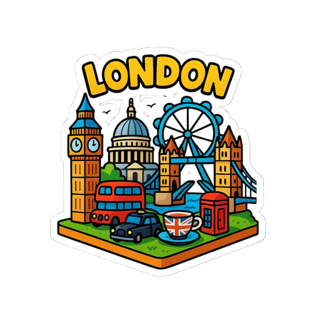London Cartoon Sticker | Cute London Landmarks Vinyl Sticker With Big ...