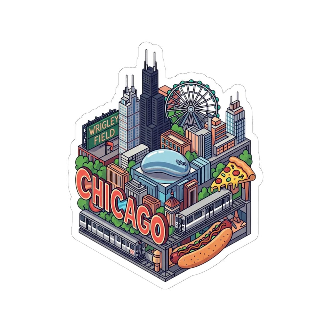 Chicago City Sticker: Cartoon Landmarks Vinyl Decal - Etsy