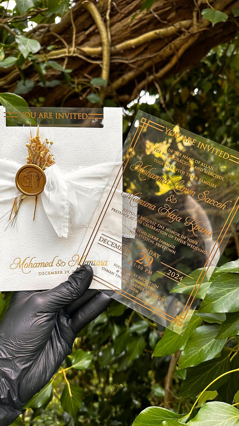 Gold Foil Acrylic Wedding Invitation: White Envelope & Wax Seal - Etsy