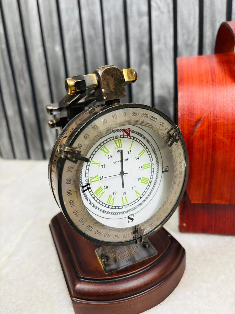 Vintage Brass Desk Clock With Wooden Stand & Leather Case - Etsy