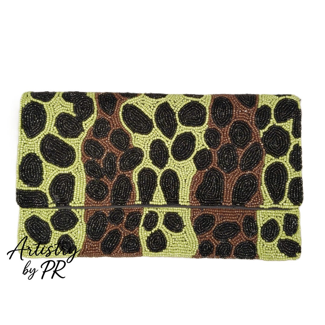 Handmade Beaded Clutch Bag | Leopard Print Seed Bead Evening Purse ...