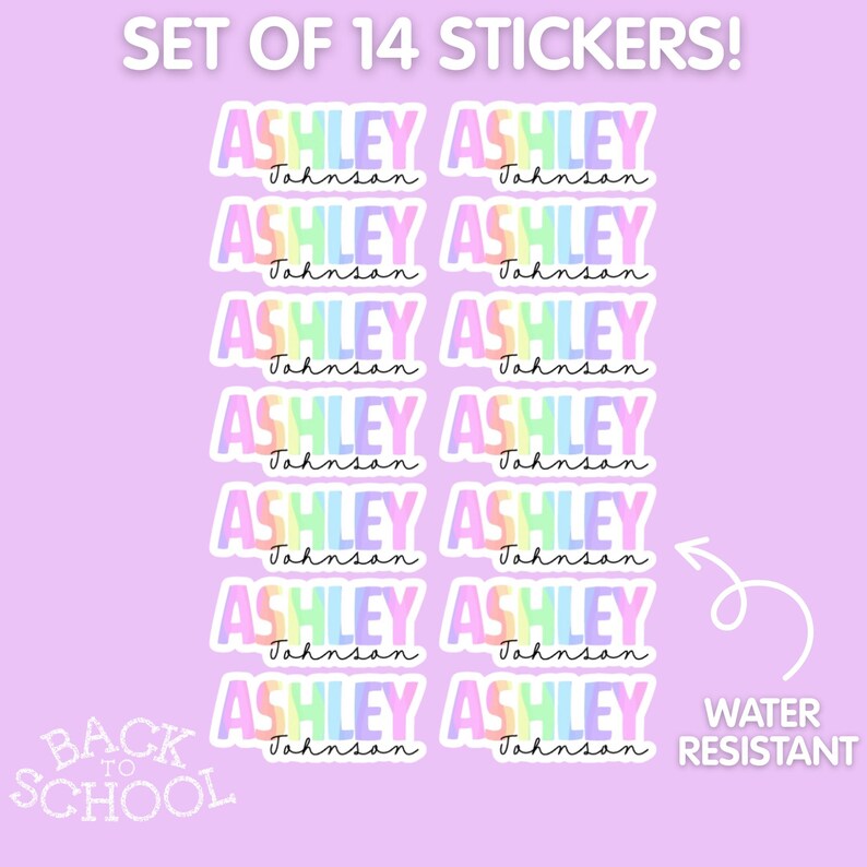 Back to School Rainbow Name Stickers | Custom Kids Labels | School Name ...