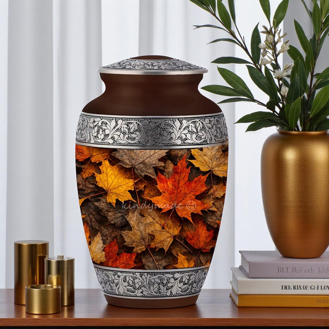 Autumn Leaves Cremation Urn for Ashes – Fall Foliage Memorial Urn ...
