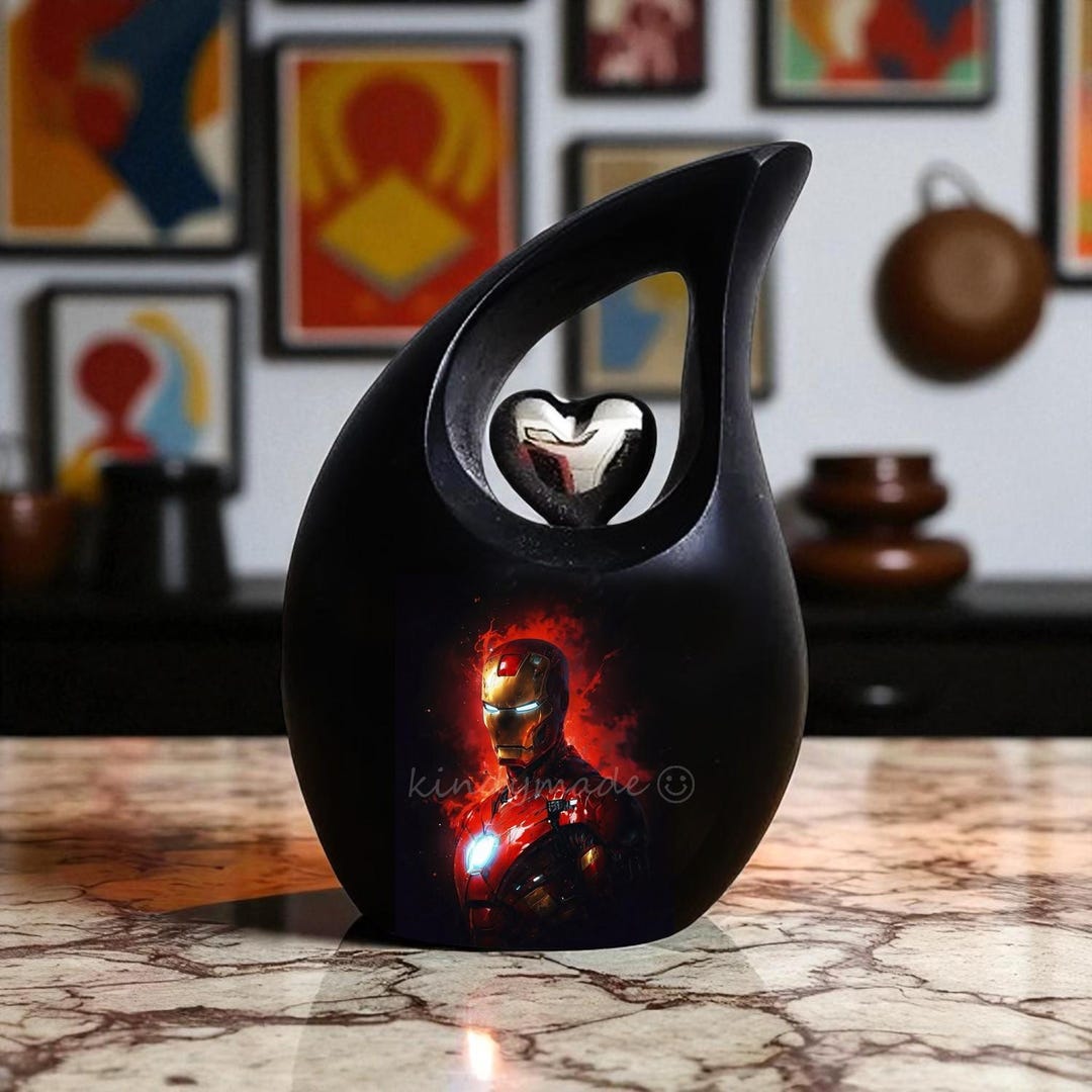 Iron Hero Drop Shape Cremation Urn With Heart Keepsake – Black Metal ...