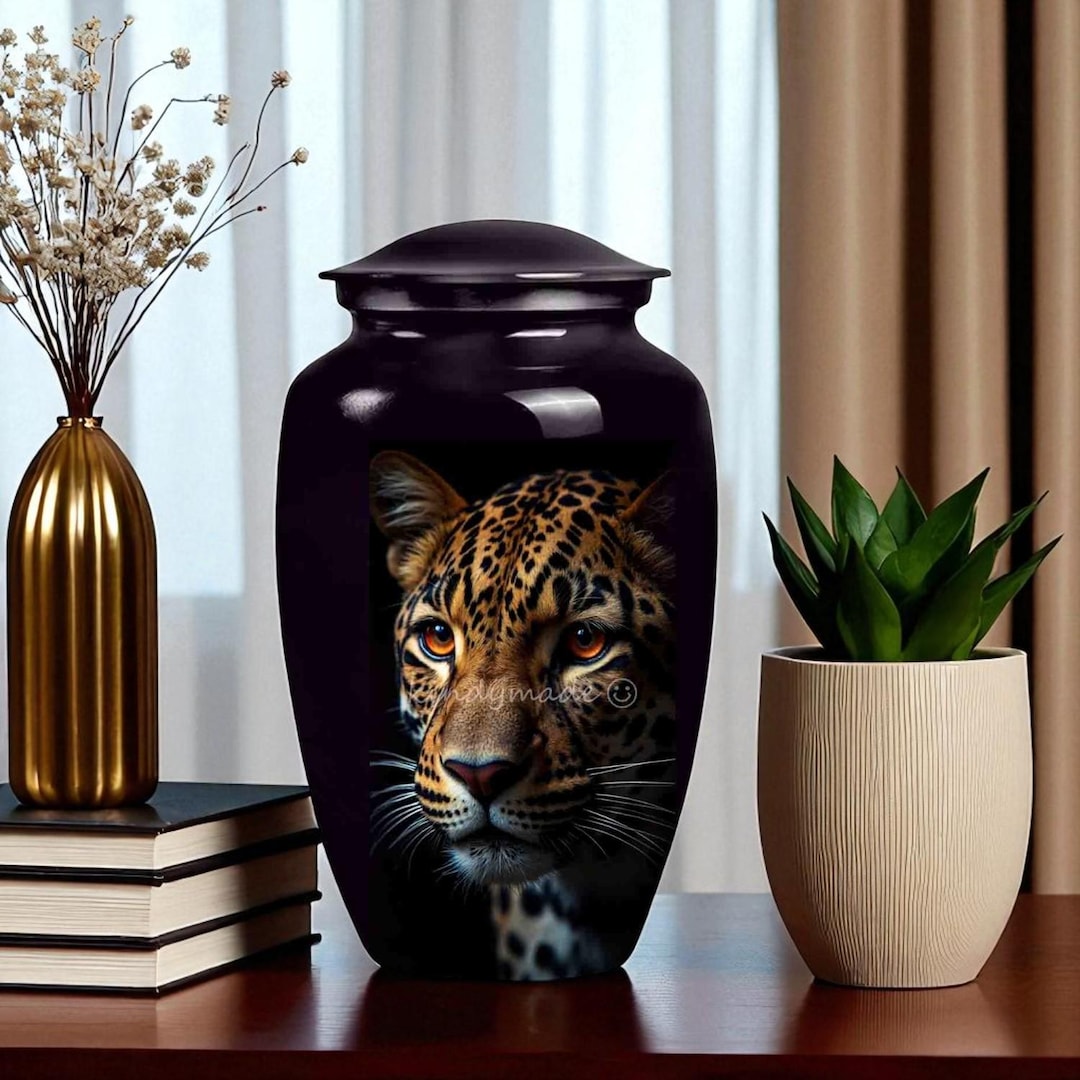 Handcrafted Leopard Cremation Urn Elegant Metal Memorial Urn Keepsake ...